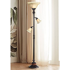 kathy ireland Sonnett Industrial Vintage Tree Torchiere Floor Lamp Standing 72" Tall Bronze Brown Champagne Alabaster Glass Shade for Living Room Reading House Bedroom Home Office