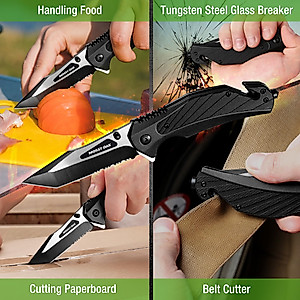 Mossy Oak Folding Pocket Knife with Aluminium Alloy & G10 Handle, 4.75" Tactical Knife with Tungsten Steel Glass Breaker, Seatbelt Cutter, Belt Clip, Survival Knife for Emergency, Outdoor, Camping