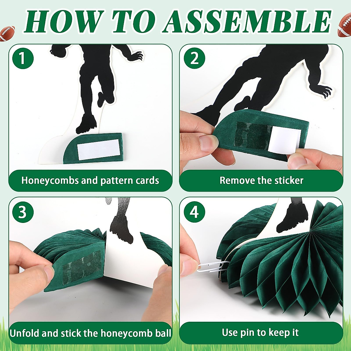 QOUBAI 12Pcs Football Honeycomb Centerpieces Football Player Party Decorations Sports Party Decor Table Toppers Birthday Party Decoration for Baby Shower Gameday Tailgate Party Favor Supplies