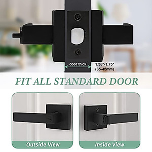 Bedroom/Bathroom Door Handles Levers Square Plate Interior Privacy Door Locksets,Matte Black (10 Pack)