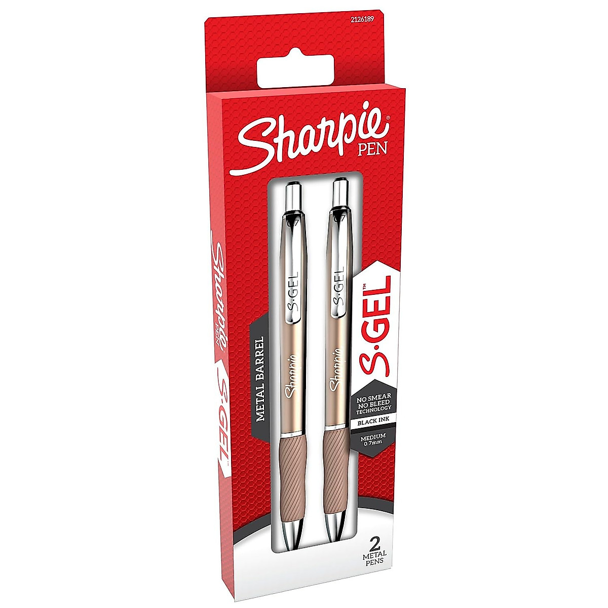 SHARPIE S-Gel Metal RT Gel Pen, 0.7mm Medium Point, Champagne Barrel, Black Ink, 2/Pack