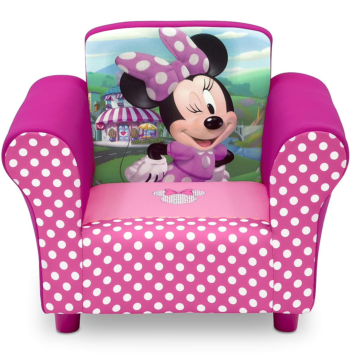 Delta Children Upholstered Chair, Wood, Disney Minnie Mouse & Disney Minnie Mouse 6 Bin Design and Store Toy Organizer