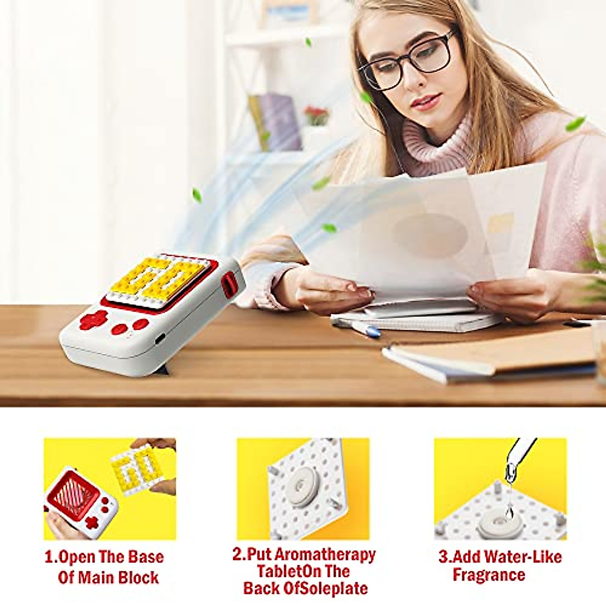 MONTENMIN Portable Mini Fan Rechargeable Battery-Operated Handheld Fan with Adjustable Lanyard, 3 Speeds Vertical Air Flow Personal Desk Fan with Aromatherapy Pad for Kids Home Office Outdoor Travel