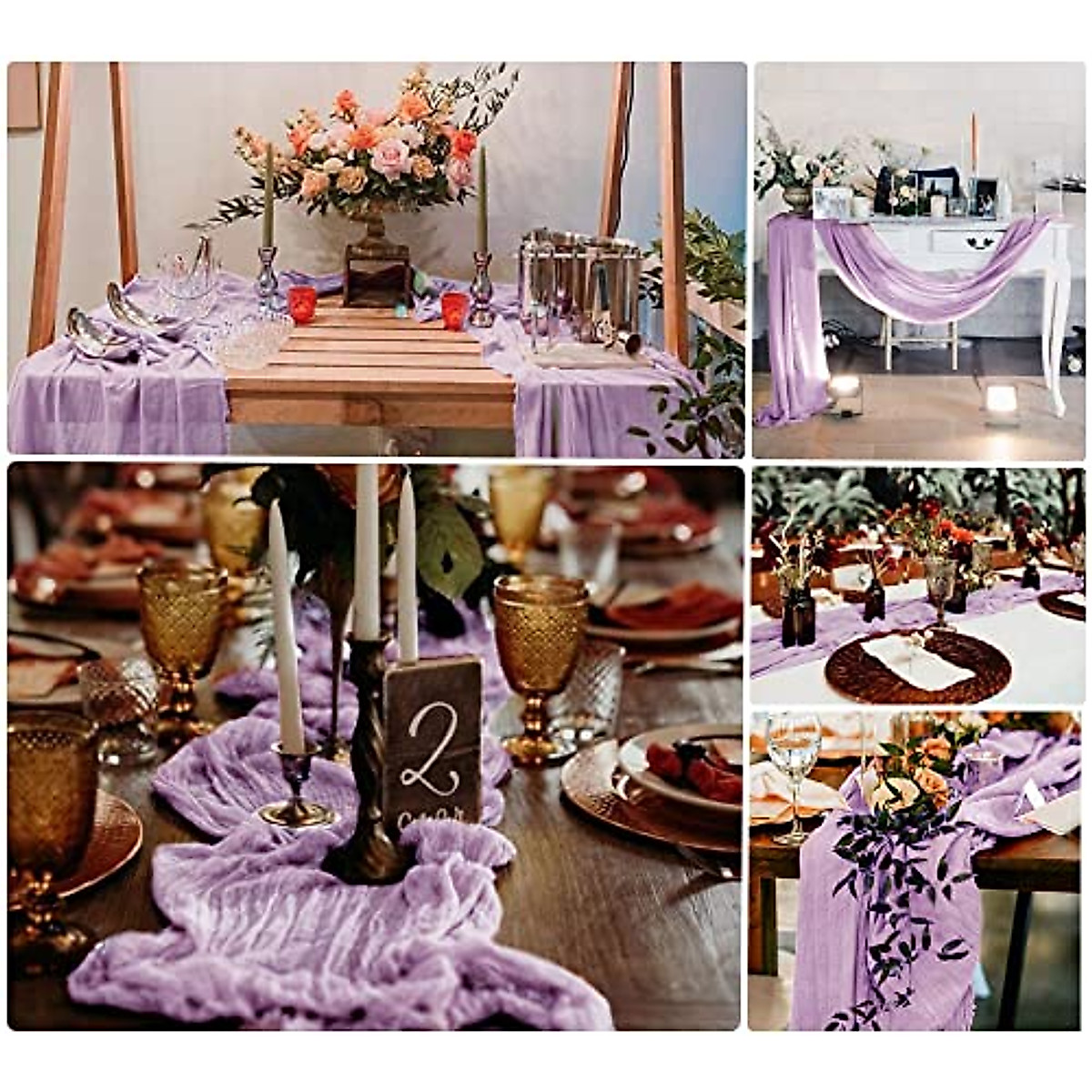 15 Pack Lavender Cheesecloth Table Runner 10Ft Gauze Cheese Cloth 35x120 Inch Boho Table Runner Romantic Table Runner Long Table Cover for Wedding Birthday Party Bridal Shower Reception Table Décor