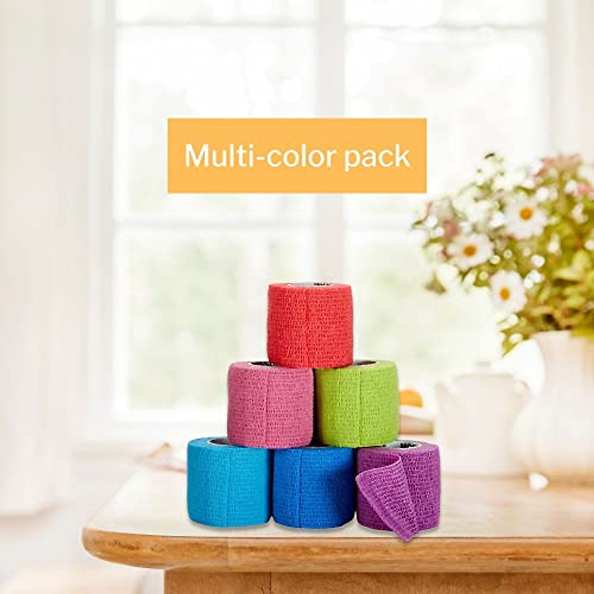 McKesson Elastic Self Adherent Cohesive Bandage, Multi-Color, Non-Sterile, 2 in x 5 yds, 1 Count, 36 Packs, 36 Total