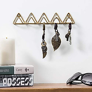 MyGift Modern Gold Metal Wall Key Rack Organizer for Wall with 5 Hooks and Triangle Design