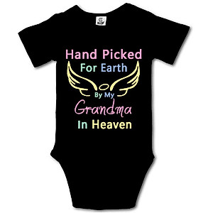 Handpicked for Earth by My Grandma in Heaven Infant Baby Short Sleeve Bodysuit Romper Black