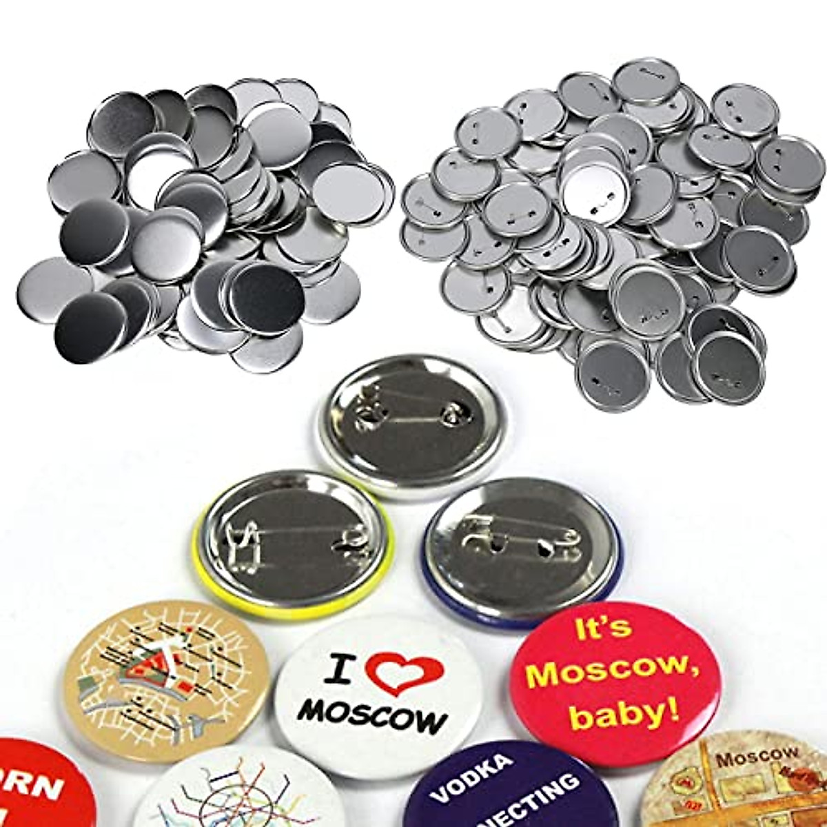 Blank Button Badge Parts Set, 100 Sets Round Button Maker Supplies for Button Making Machine, Buttons Components with Badge Cover, Badge Holder and Clear Film(58mm)