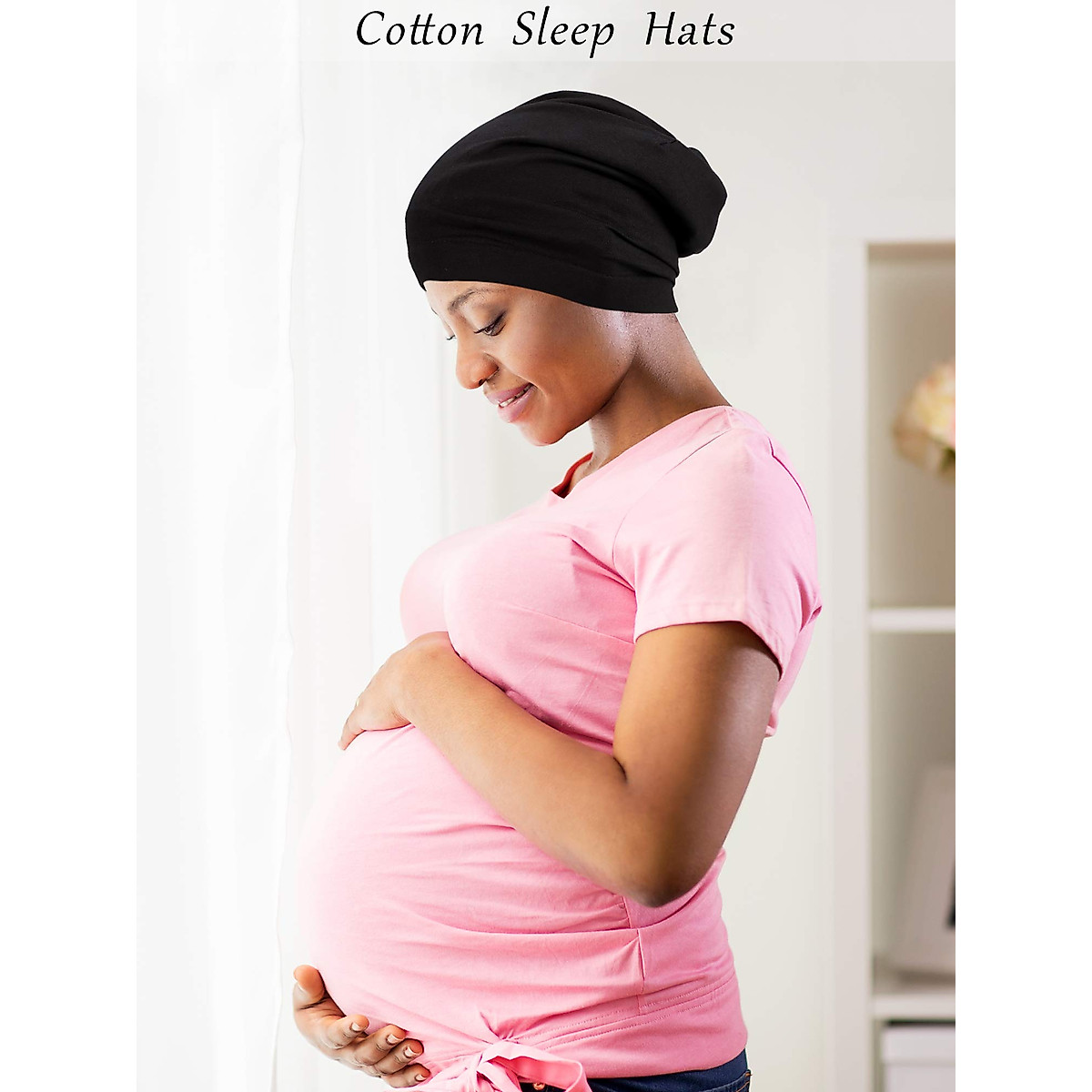 SATINIOR 4 Pieces Satin Lined Sleep Cap Hat Slouchy Beanie Slap Hat for Women (Black, Grey, Dark Blue, Pink), Medium