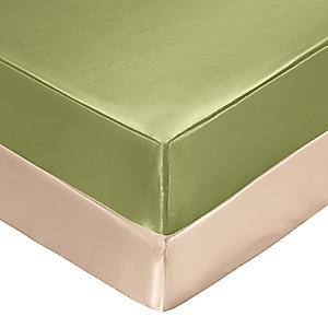 SiinvdaBZX 2 Pcs Satin Mini Crib Sheets 38 x 24In, Silky Soft Mini Portable Crib Sheets Mattress Cover Portable Playard Sheets with 5In Deep Pocket, Great for Baby Hair (Beige & Sage Green)