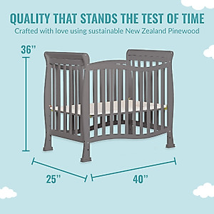 Dream On Me Violet 4-in-1 Convertible Mini Crib in Steel Grey, Greenguard Gold Certified, JPMA Certified, 3 Position Mattress Height Settings, Non-Toxic Finish