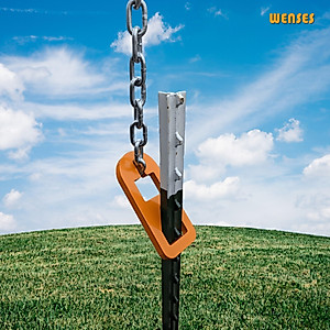 Wenses T-Post Puller Plate Tool with Short Chain, Heavy Duty Carbon Steel Plate with Orange Coating