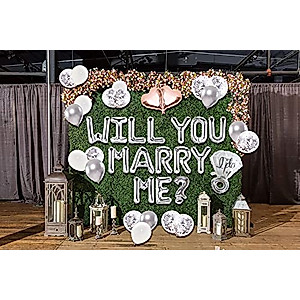 40 Pcs-Silver "Will you marry me" Balloon Pack -Proposal Balloon Banner and 2000 pcs Red Rose Petals proposal Decoration-proposal idea-Diamond ring Balloon-Valentine's Day Proposal (silver floral proposal)