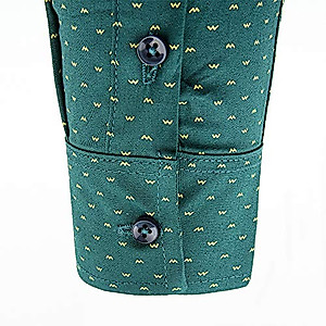 WULFUL Men's Casual Long Sleeve Dress Shirt Print Cotton Business Button Down Shirts Regular Fit Green