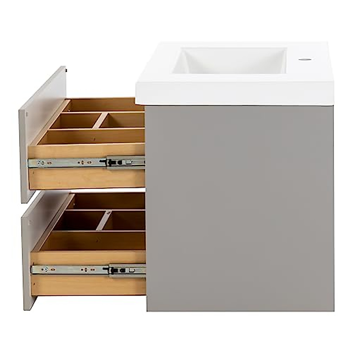 Spring Mill Cabinets Innes Floating Bathroom Vanity with 2 Drawers and White Sink Top, 30.5" W x 18.87" D x 22.25" H,Grey