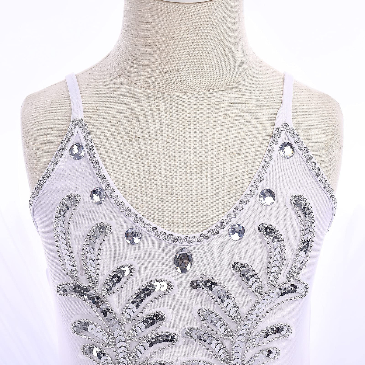 Toddler Kids Girls Swan Lake Ballet Dance Tutu Dress Sequins Camisole Leotard Hard Organdy Platter Skirted Ballerina Performance Dresses Costume with Arm Sleeves Hair Clip Outfit Set White 7-8 Years