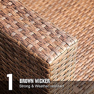 Patiorama 10 Piece Outdoor Patio Furniture Set, Patio Sectional Sofa Set, All-Weather Brown PE Wicker with Beige Cushions, Outdoor Backyard Porch Garden Poolside Balcony Furniture Sets