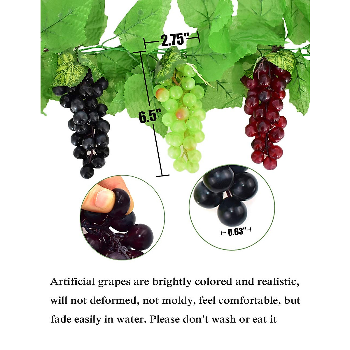 HUIANER Fake Grapes 3 Bunches of Simulation Grape Fruit Artificial Grape Vines Lifelike Leaves for Wedding Home Indoor Outdoors Party Garden Wall Decoration