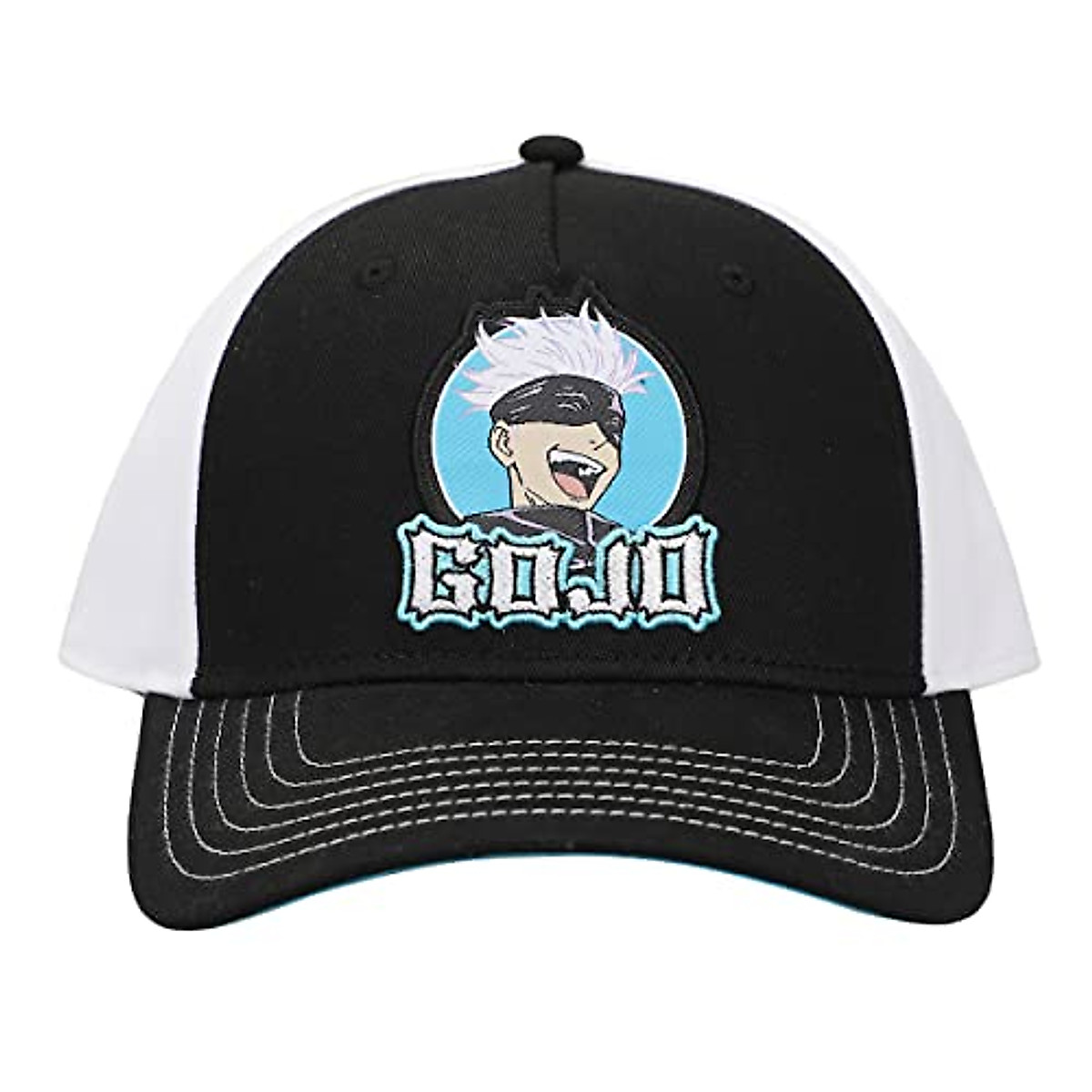 Jujutsu Kaisen Gojo Men's Black & White Baseball Cap with Light Blue Underbill