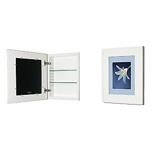 Fox Hollow Furnishings 14x18 Recessed Concealed Medicine Cabinet - Hidden Wall Storage and Home Decor with Picture Frame Door, 2 Adjustable Shelves (Contemporary White)
