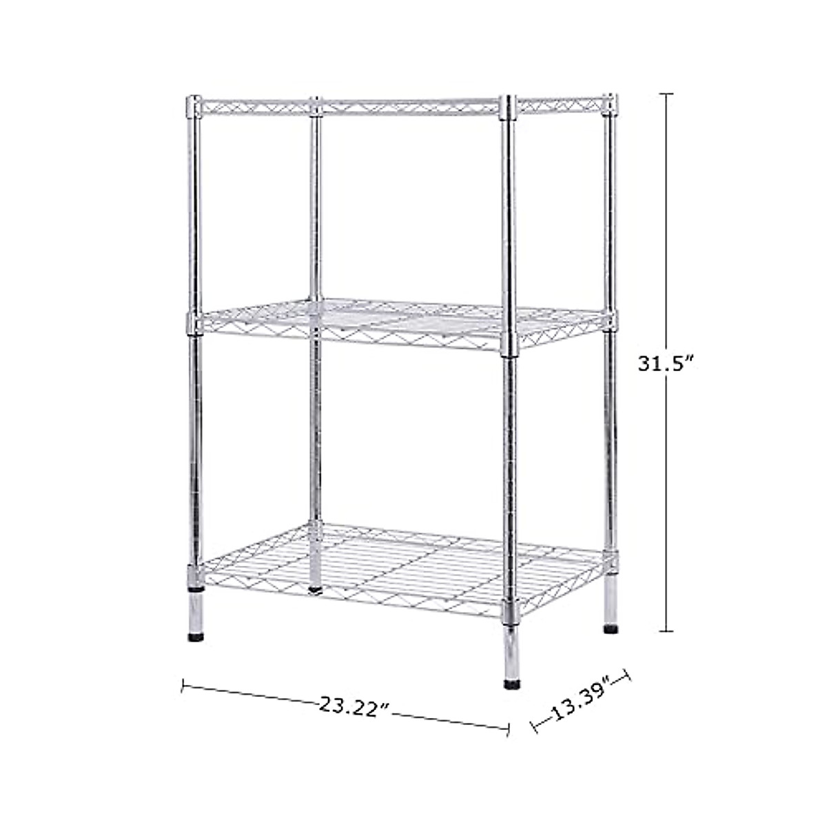 BNSPLY 3 Tier Wire Shelving Unit, Adjustable Wire Rack, Metal Storage Shelves for Kitchen, Pantry, Laundry, Bathroom, Closet (13.5" D x 23" W x 31.5" H, Chrome)
