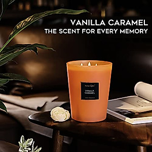 HomeLights Highly Scented Candles, Big 33.3 oz for Home, Natural Soy Aromatherapy Candles, Smokeless Long Lasting 130 hrs with 3 Cotton Wicks, Candles Gifts for Women & Men - Vanilla Caramel