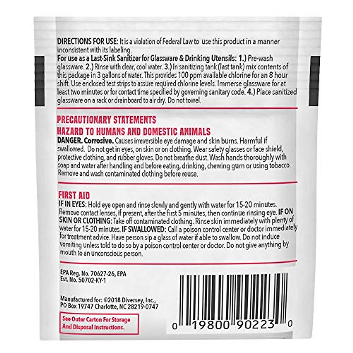 Diversey-90223 Beer Clean Last Rinse Glass Sanitizer, .25oz Powder Packet (100 Pack)