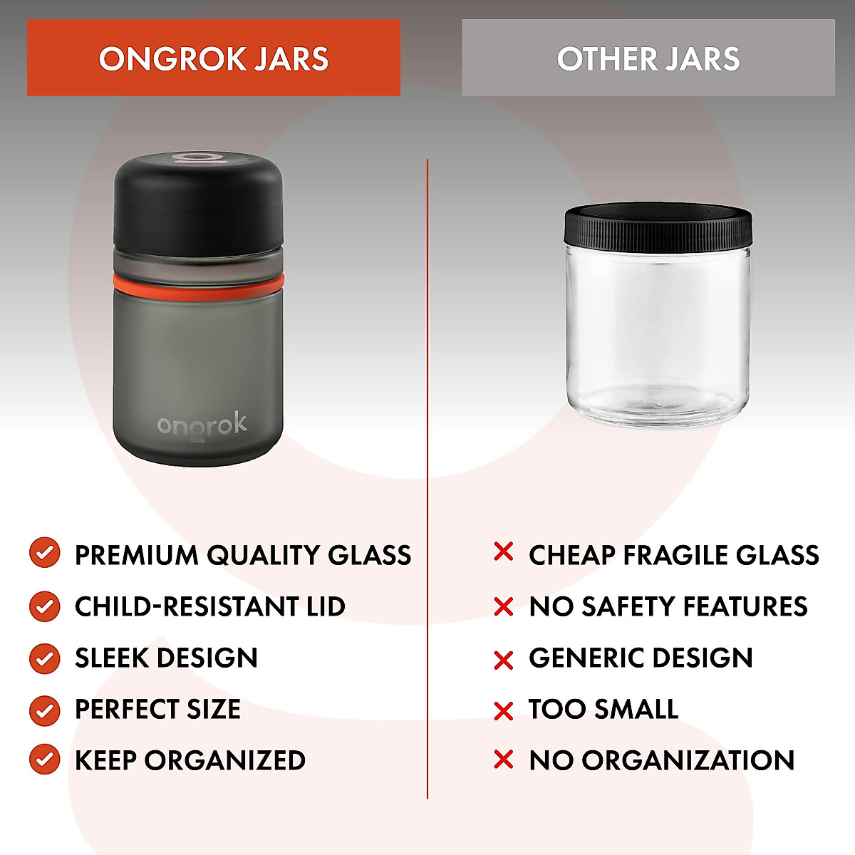 ONGROK Glass Storage Jar, 180ml, 3 Pack, Color-Coded Airtight Glass Containers, UV Air Proof Herb Jar to Stash Goods with Care with Child Resistant Lid