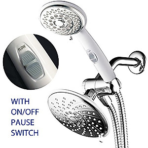 HotelSpa 30-Setting Ultra-Luxury 3 Way Rainfall Shower-Head/Handheld Shower Combo with Patented ON/OFF Pause Switch (Dual White/Chrome Finish)