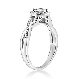 NATALIA DRAKE 1/4 Cttw Diamond Twist Round Halo Promise Ring for Women in Rhodium Plated 925 Sterling Silver Size 8 Color H-I/Clarity I1-I2