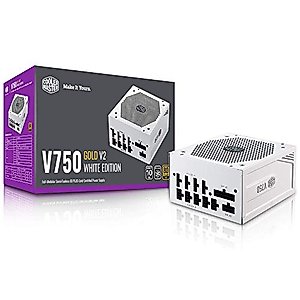 Cooler Master V750 Gold White Edition V2 Full Modular,750W, 80+ Gold Efficiency, Semi-fanless Operation, 16AWG PCIe high-Efficiency Cables, 10 Year Warranty
