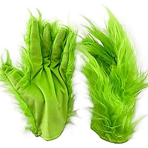 Kousitei Green Furry Gloves, Christmas Green Hands, Christmas Halloween Cosplay Costume Accessories for Adult Kids