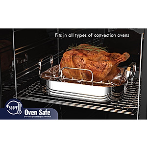 Cooks Standard Stainless Steel Roaster Pan with V-Shaped Rack, 16-Inch by 13-Inch Turkey Roasting Pan Bakeware for Oven, Rectangular