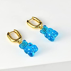VINCHIC Cute Bear Earrings for Women 18k Gold Drop Earrings Dangle Blue Earrings