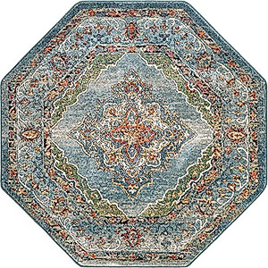 Unique Loom Isabella Collection Area Rug - Rossellini (5' 1" Octagon, Blue/ Beige)