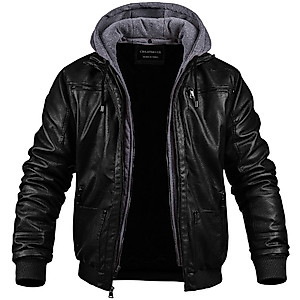 CREATMO US Men's Faux Leather Jacket Vintage Motorcycle Jacket Stand Collar Bomber Jacket Black M