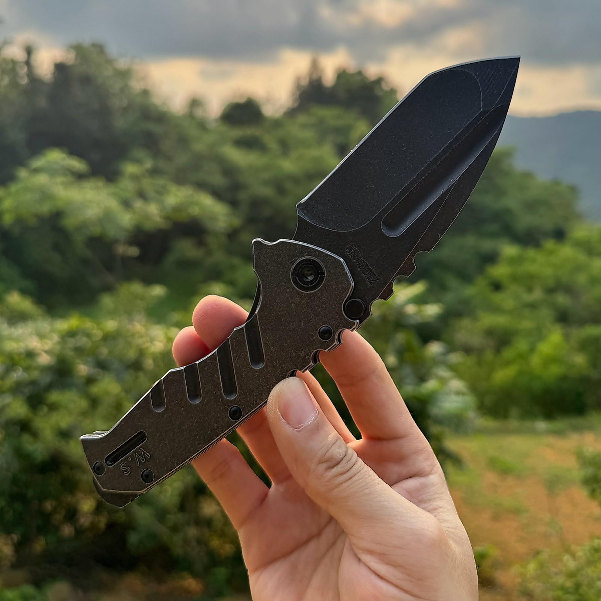 NEWOOTZ AUS-8 Blade Stone Wash Steel Handle Outdoor Camping Pocket Folding Knife EDC Portable Climbing Sharp