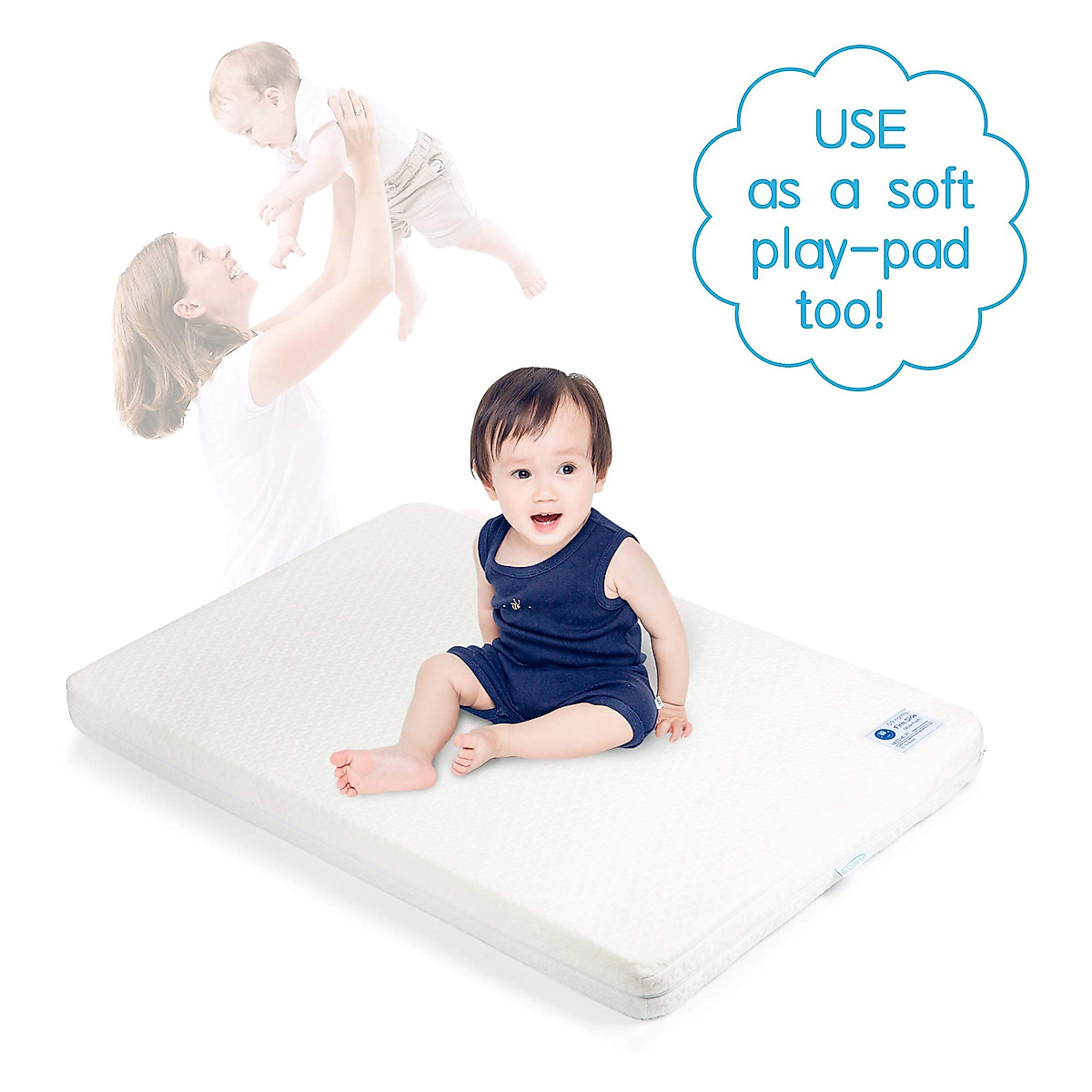 Bi-Comfer 3.25 Inch Thick Portable Travel Pack n Play Memory Foam Infant and Toddler Mini Crib and Play Pen Mattress Pad w/ Waterproof Washable Cover