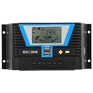 Hilitand BSC3048 30A Solar Battery Controller, 12V / 24V / 36V / 48V Energy Saving Controller, Suitable for Sealed Valve Regulated Acid Batteries, Gel Batteries, Liquid Acid Batteries