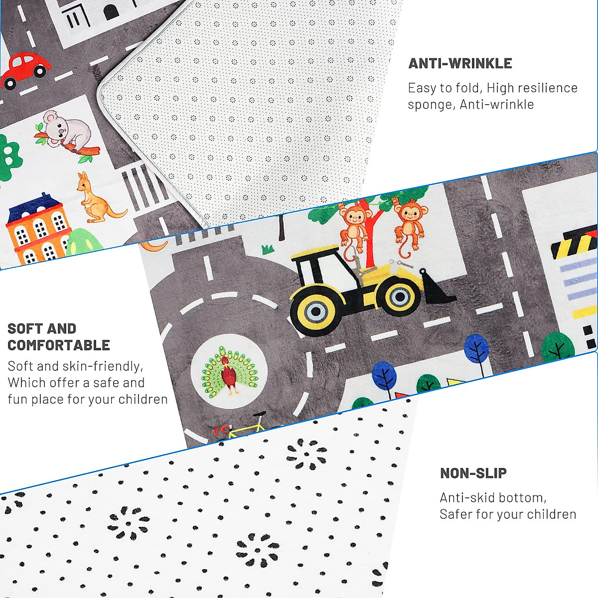 LTKOUGFAM Kids Rug City Life Playmat Play Carpet for Playing Cars Toy, Kids Baby Play Mat for Floor, Educational Road Traffic Floor Area Rug, Kids Rugs for Playroom Room Bedroom (78.7X 59 Inch)