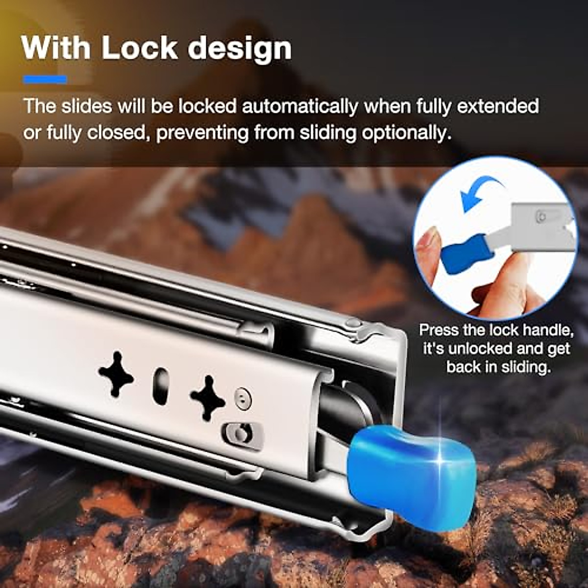 REGUDA Heavy Duty Locking Drawer Slides Full Extension Runners with Lock 12 14 16 18 20 22 24 26 28 30 32 34 36 38 40 Inch Side Mount Ball Bearing Rails Track Glides 250 Lbs (with lock, 20 inch)