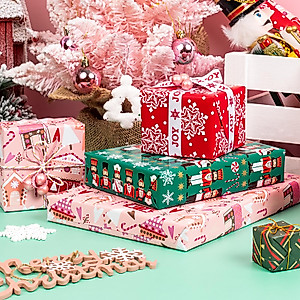 WRAPAHOLIC Christmas Wrapping Paper Roll - Mini Roll - 3 Rolls - 17 Inch X 120 Inch Per Roll - Nutcracker, House, Snowflake Holiday Collection