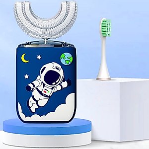 Kids Ultrasonic Electric Toothbrush, U-Shaped Toothbrush 6 Gear Speed Mode IPX7 Waterproof 360° Oral Cleaning Automatic Toothbrush for 2-7 Years Old Baby Toddler (3.Blue)