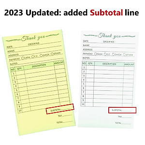 Thank You Receipt Book for Small Businesses 4x7 inches 2-Part Carbonless White Yellow 50 Sets 100 Sheets per Book with Wrap Around Cover Blank Signature Stamp Section 1 Pack Green