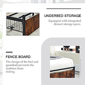 Eifizek Full Size Bed Frame with Charging Station, Platform Bed Frame with Storage Headboard and Drawers, Easy Assembly, No Box Spring Needed (Brown)