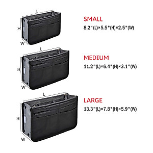 Vercord Purse Organizer Insert for Handbags Bag Organizers Inside Tote Pocketbook Women Nurse Nylon 13 Pockets Black Medium