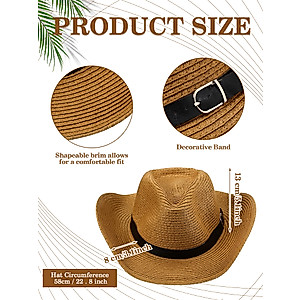 Mepase 12 Pcs Adult Straw Cowboy Hats Western Cowgirls Hat Bulk Wide Brim Beach Sun Hat Floppy UV Protection Hat for Women Men