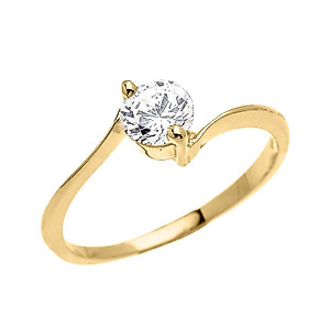 10k Yellow Gold Dainty Modern CZ Solitaire Engagement Ring(Size 7)