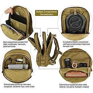 MARCHWAY Tactical Molle Hydration Pack with 3L TPU Water Bladder, Military Backpack with Multi Compartment for Cycling, Hiking, Running, Backpacking (Coyote Brown)