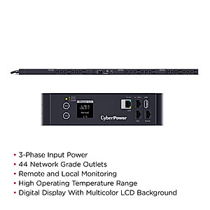 CyberPower PDU33103 Monitored 3 Phase PDU, 208V, 20A (Derated 16A), 44 Outlets, 0U Rackmount